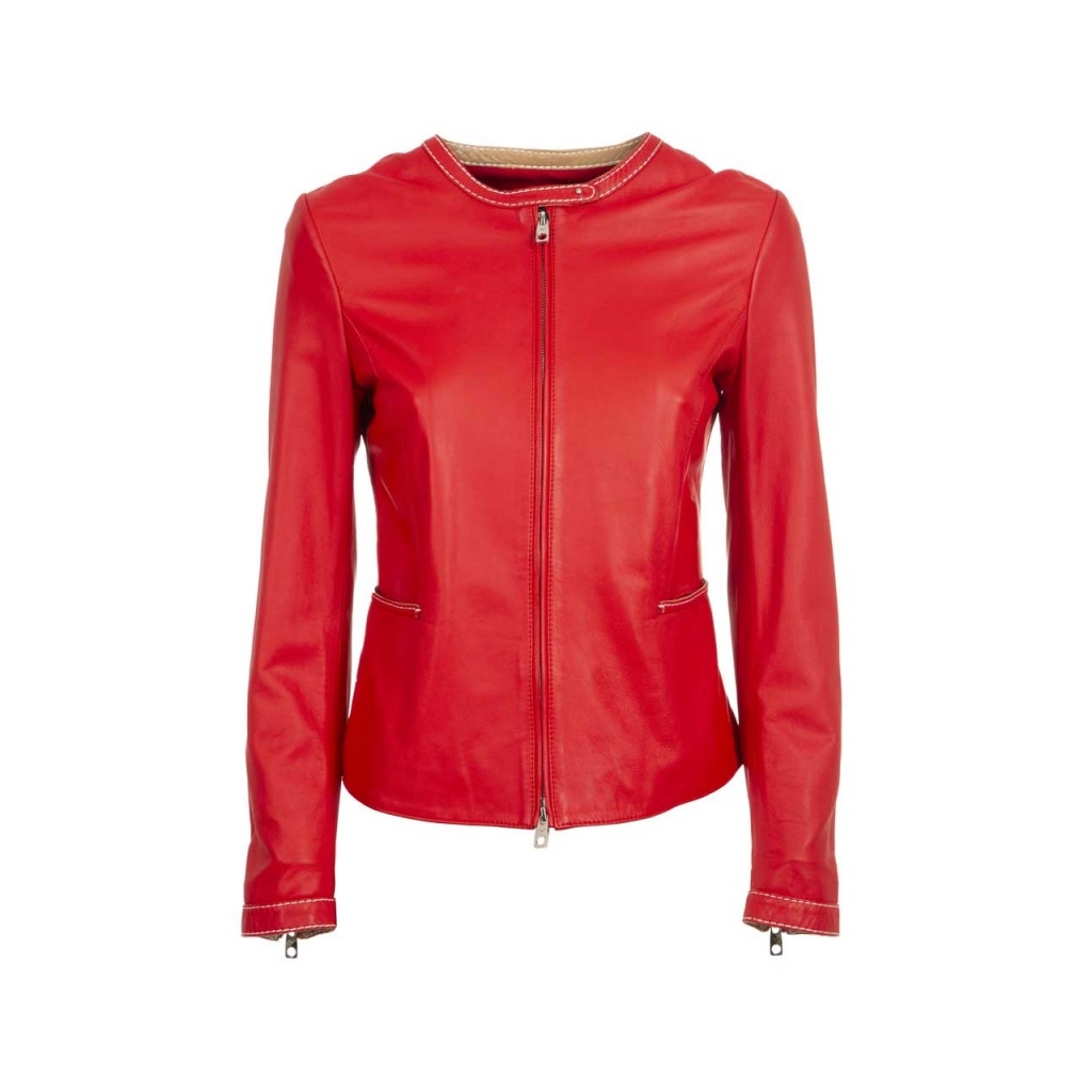 EMPORIO ARMANI - Giacca corta in pelle di agnello Rossa CORALLO - G ... EMPORIO ARMANI - Giacca corta in pelle di agnello Rossa CORALLO - G ...